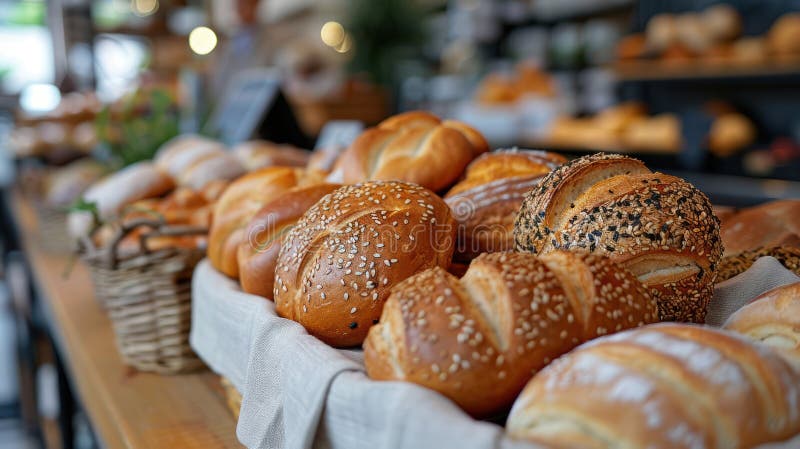 Bountiful Bakery Basket Brimming with Fresh Assorted Breads on Fabric ...