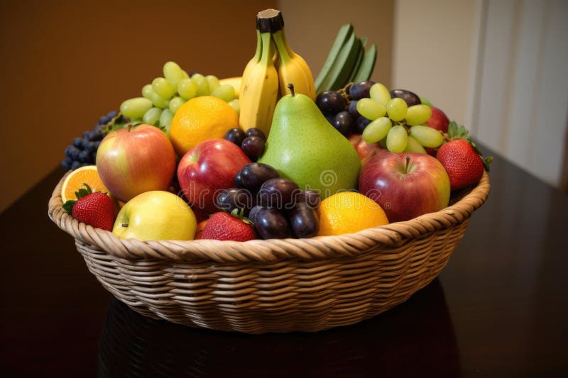 A Bountiful Basket of Fresh Fruit in a Minimalist Arrangement Stock ...