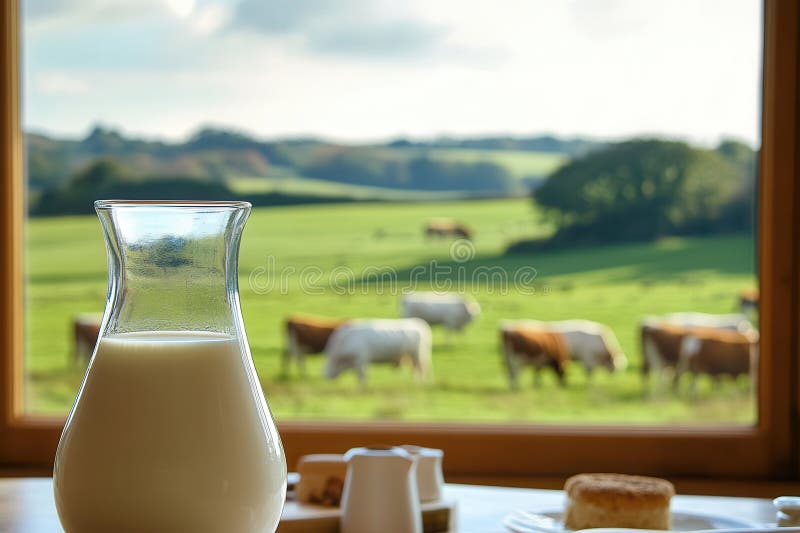 Bountiful Breakfast with Fresh Milk Overlooking Rolling Pastures and ...
