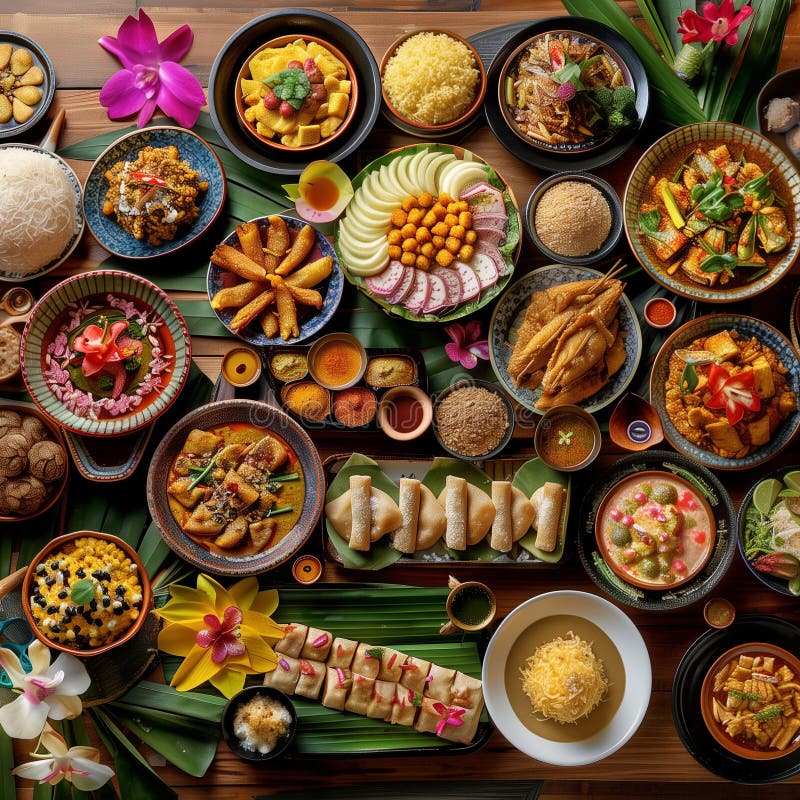 Bountiful Buffet Table Overflowing with Delicious Dishes. Stock ...