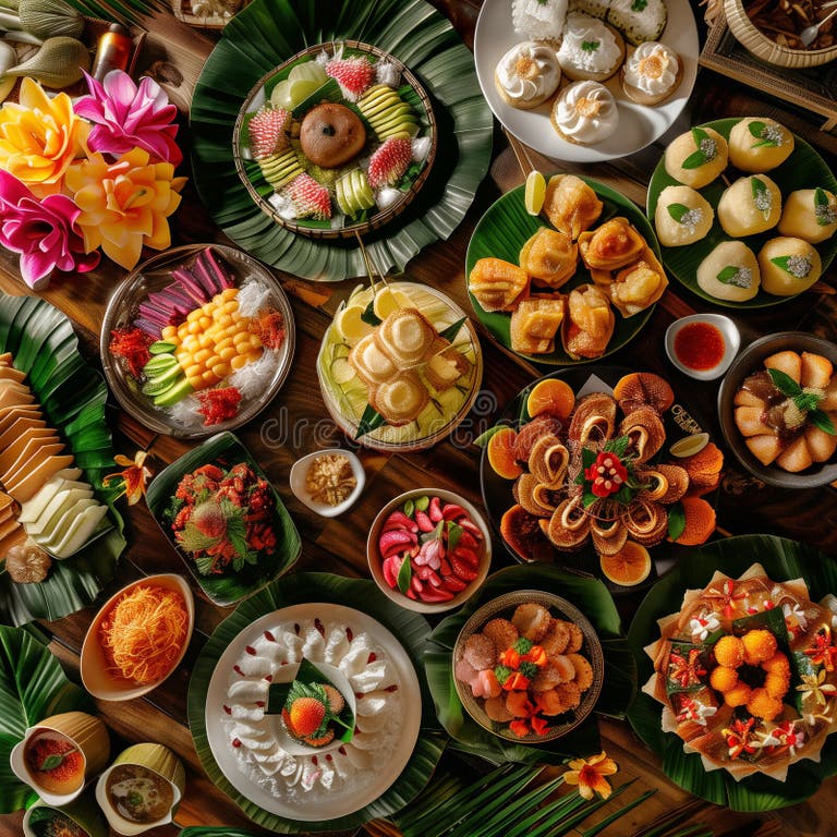 Bountiful Buffet Table Overflowing with Delicious Dishes. Stock ...