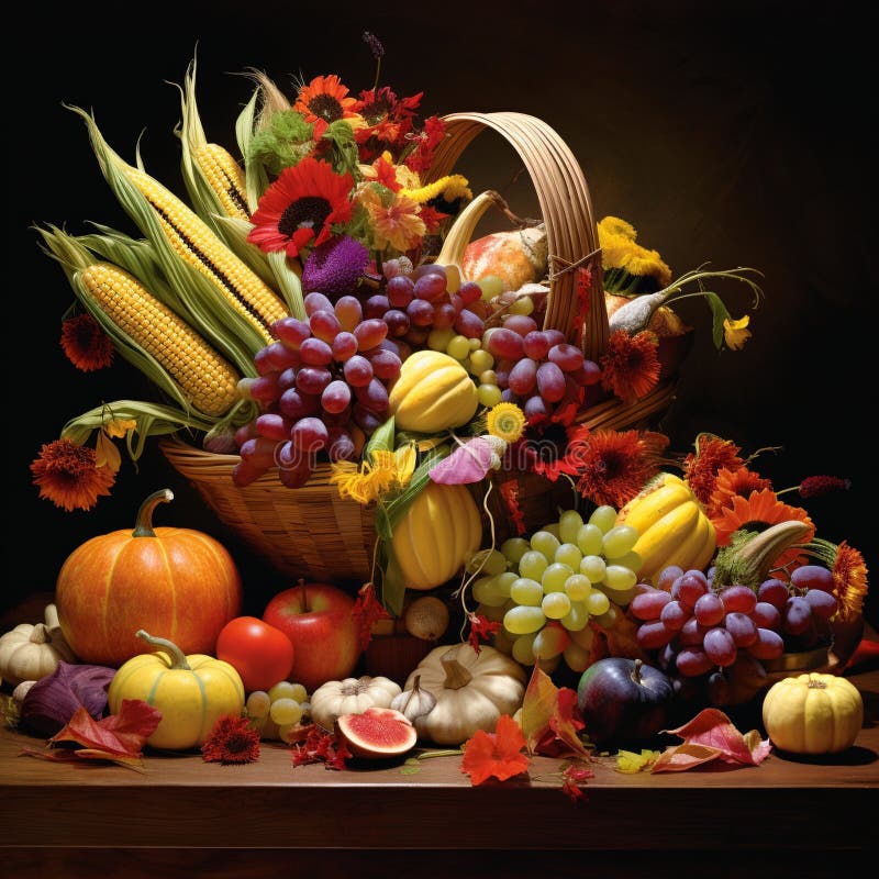 Bountiful Cornucopia Overflowing with Autumn Produce Stock Image ...