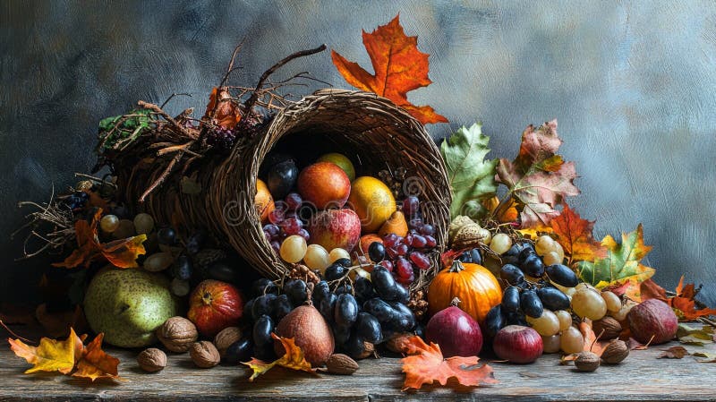 Bountiful Cornucopia: a Rich Harvest of Fruits and Nuts Overflowing ...