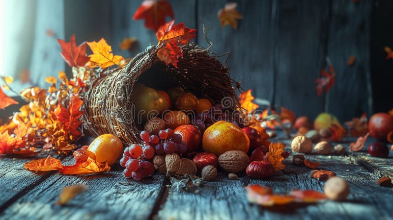 Bountiful Cornucopia: a Rich Harvest of Fruits and Nuts Overflowing ...