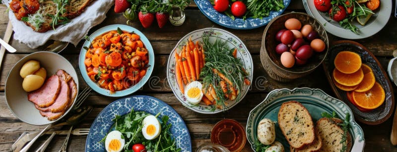 A Bountiful Easter Feast: Table Laden with Colorful Dishes, Celebrating ...