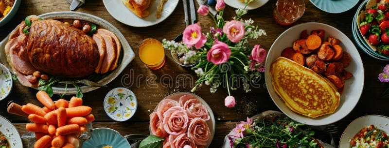 A Bountiful Easter Feast: a Table Set for Celebration Stock ...