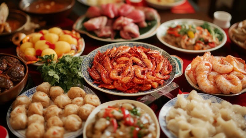 A Bountiful Feast of Asian Cuisine, Featuring an Array of Dishes and ...