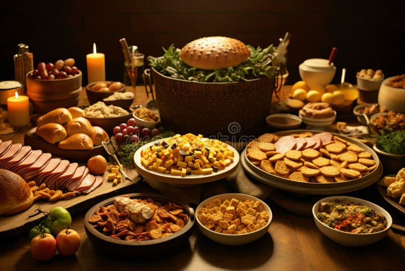 A Bountiful Feast: a Lavish Table Spread of Delicious Food Stock ...