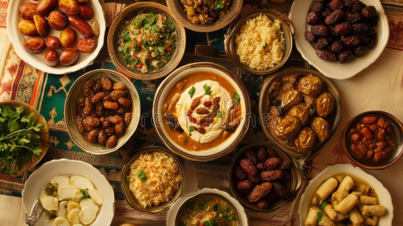 A Bountiful Feast of Middle Eastern Dishes Stock Illustration ...