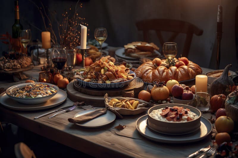 Bountiful Feast: a Rustic Table Laden with an Abundance of Delicious ...