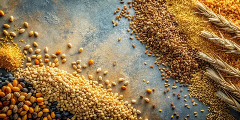 A Bountiful Harvest an Array of Diverse Grains and Seeds, Displayed ...