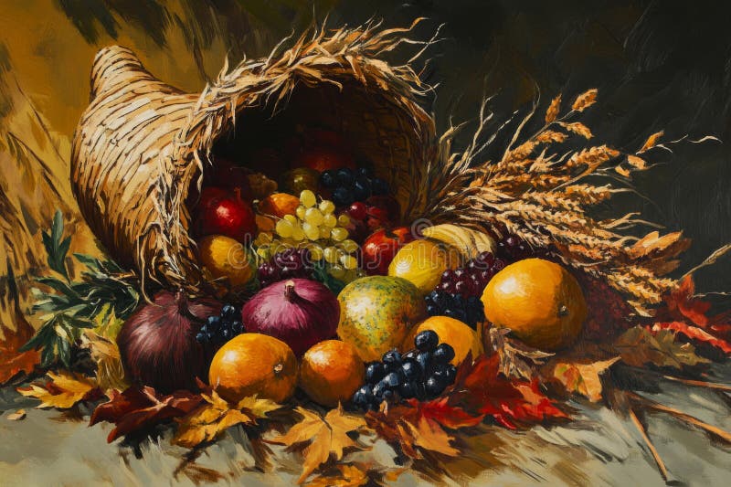 Bountiful Harvest with Cornucopia Stock Illustration - Illustration of ...