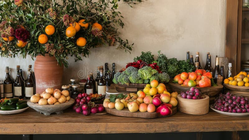 Bountiful Harvest Display of Fresh Fruits and Vegetables Stock ...