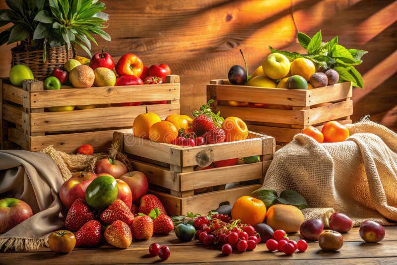 A Bountiful Harvest Fruit Textures Fabric Scraps and Rustic Packaging ...