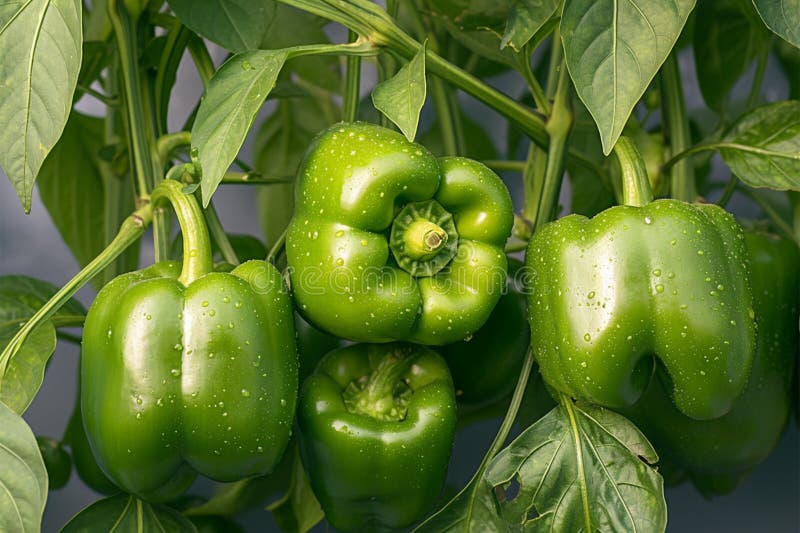 Bountiful Harvest Green Bell Peppers Hanging on a Tree Stock ...