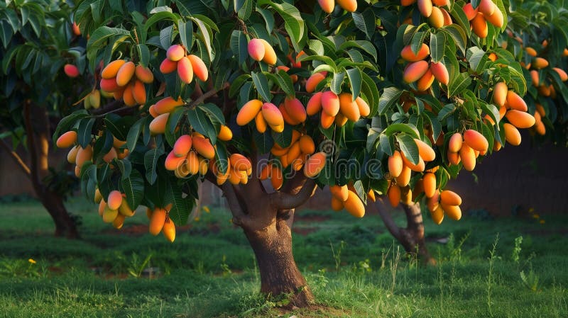 Bountiful Mango Tree in Full Harvest Stock Illustration - Illustration ...