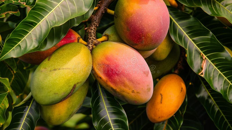 Bountiful Mango Tree in Full Harvest Stock Illustration - Illustration ...