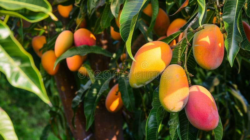 Bountiful Mango Tree in Full Harvest Stock Illustration - Illustration ...