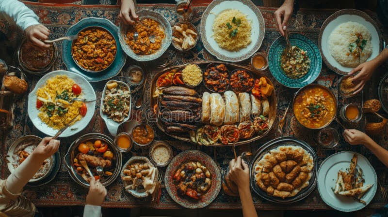 A Bountiful Middle Eastern Feast Shared Family Style Stock Illustration ...