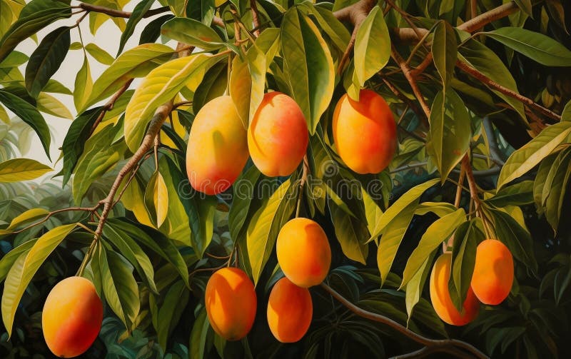 Bountiful Orchard Majestic Mango Tree. Generative AI Stock Illustration ...