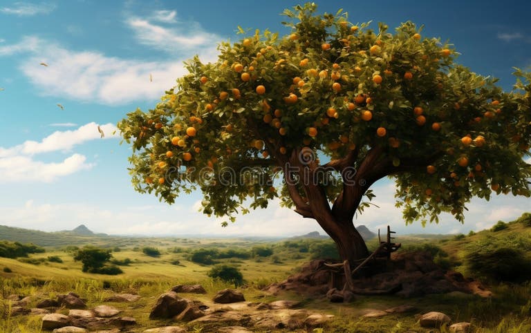 Bountiful Orchard Majestic Mango Tree. Generative AI Stock Illustration ...