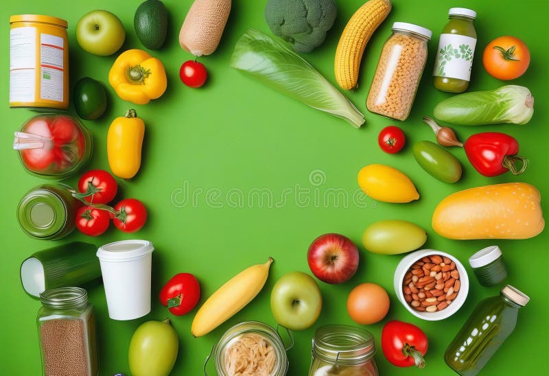 A Bounty of Food Donations on a Fresh Green Canvas Stock Illustration ...