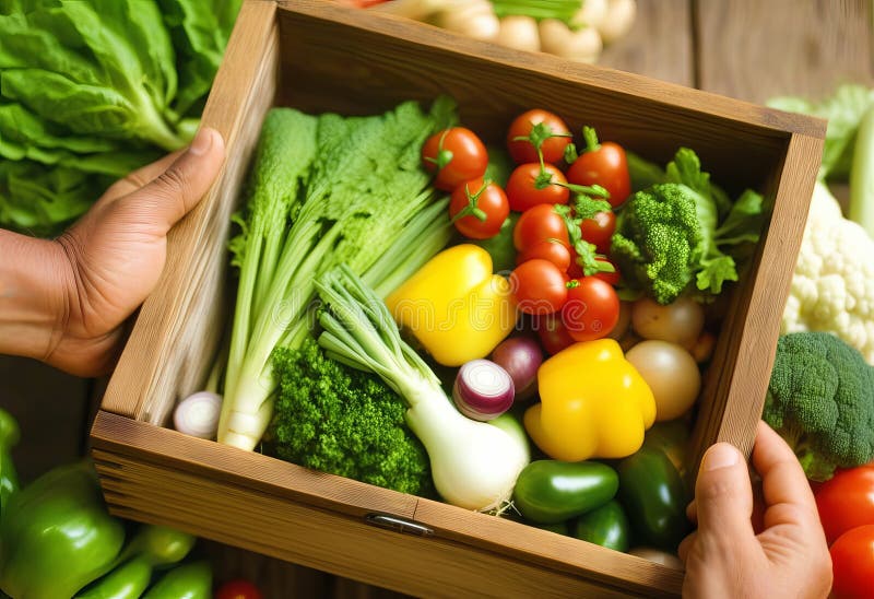 A Bounty of Fresh Vegetables in Wooden Treasure Chest Stock ...