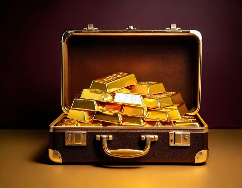 Bounty of Gold Bars Stacked Inside an Open Briefcase on a Dark ...
