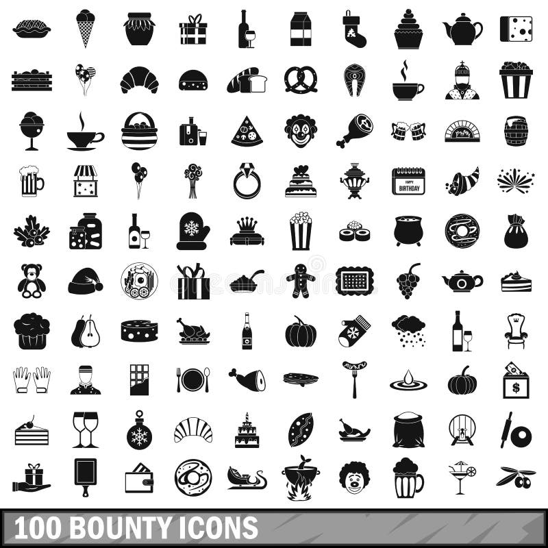 100 Bounty Icons Set, Simple Style Stock Vector - Illustration of ...