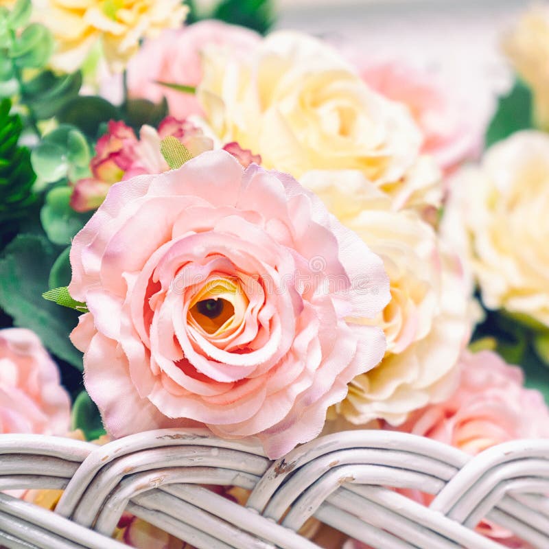 Bouquet of Artificial Pink Roses Stock Photo - Image of design, head ...
