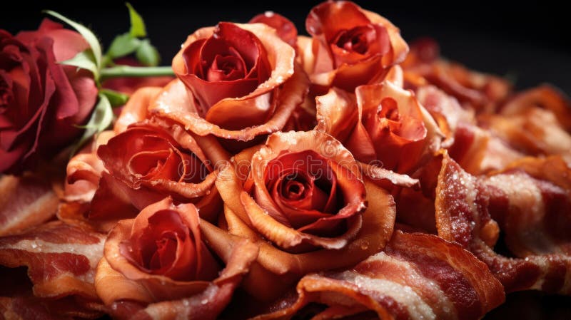 A Bouquet of Bacon and Roses on a Table, AI Stock Photo - Image of ...