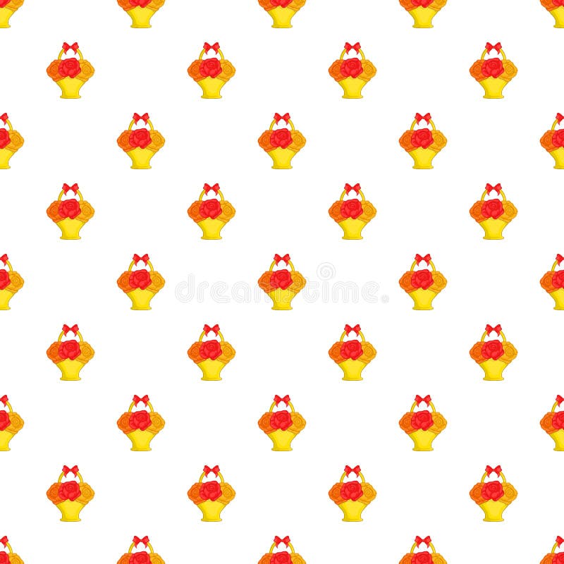 Bouquet in a Basket Pattern, Cartoon Style Stock Vector - Illustration ...