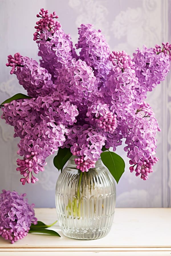 A Bouquet of Beautiful Lilacs in a Vase. Stock Photo - Image of purple ...