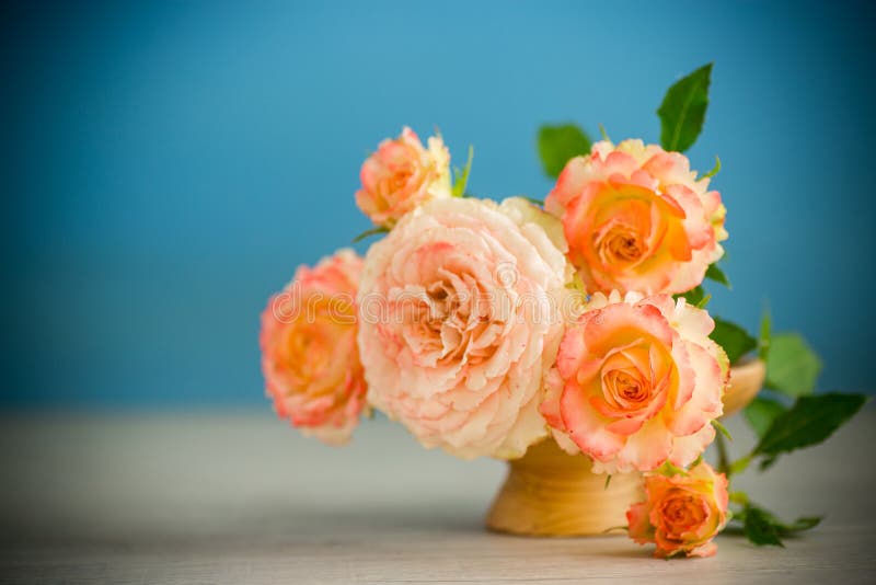 Bouquet of Beautiful Orange Roses on Table Stock Image - Image of ...