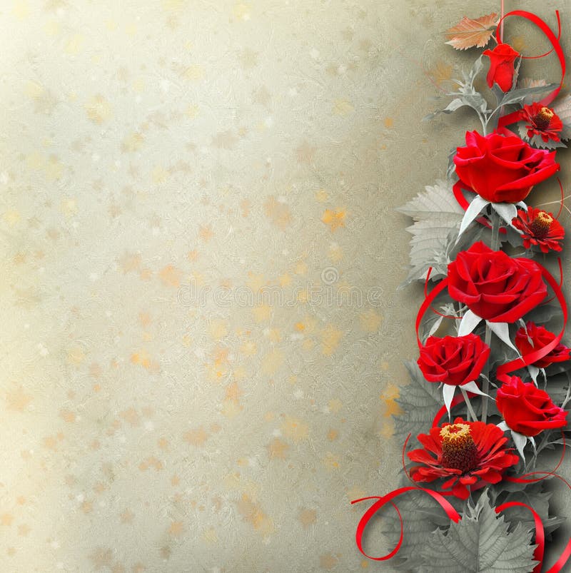 Bouquet of Beautiful Red Roses for Greeting Card on Abstract Bac Stock ...