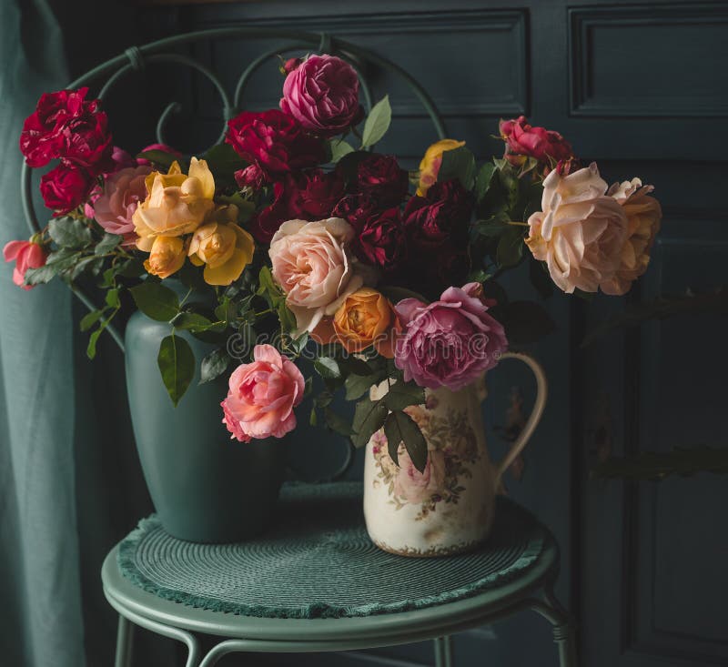 Bouquet of Beautiful Roses in Vase Stock Image - Image of peaceful ...