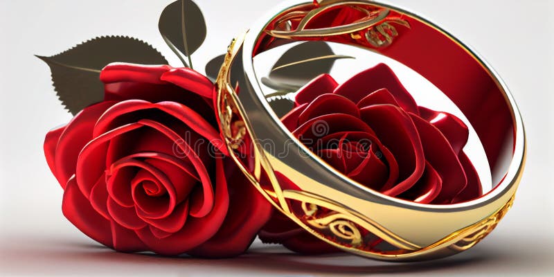 Bouquet with Beautiful Roses and Wedding Rings. Ai Generative Stock ...