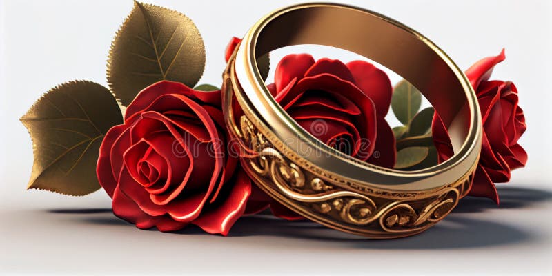 Bouquet with Beautiful Roses and Wedding Rings. Ai Generative Stock ...