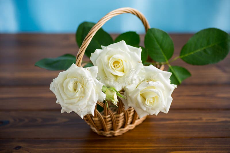 Bouquet of Beautiful White Roses on Table Stock Photo - Image of text ...