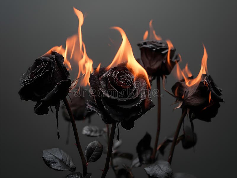 A Bouquet of Black Roses Ablaze with Fire, Creating a Visually ...
