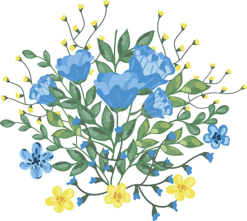 Bouquet of Blue and Yellow Flowers Stock Vector - Illustration of ...