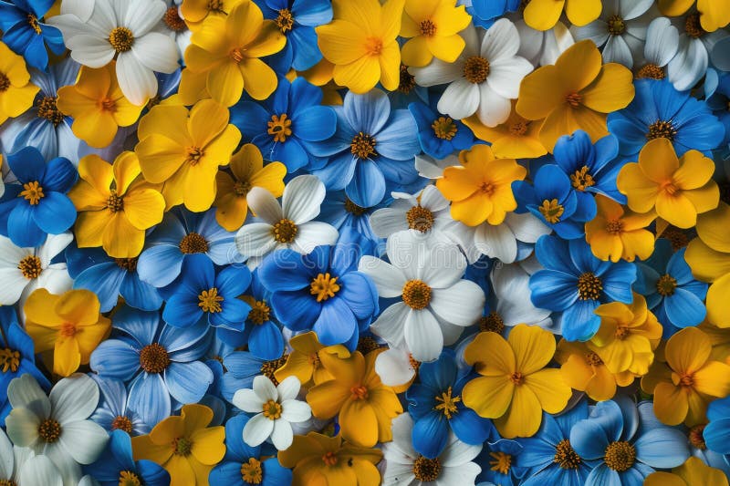 A Bouquet of Blue and Yellow Mixed Flowers Stock Photo - Image of ...