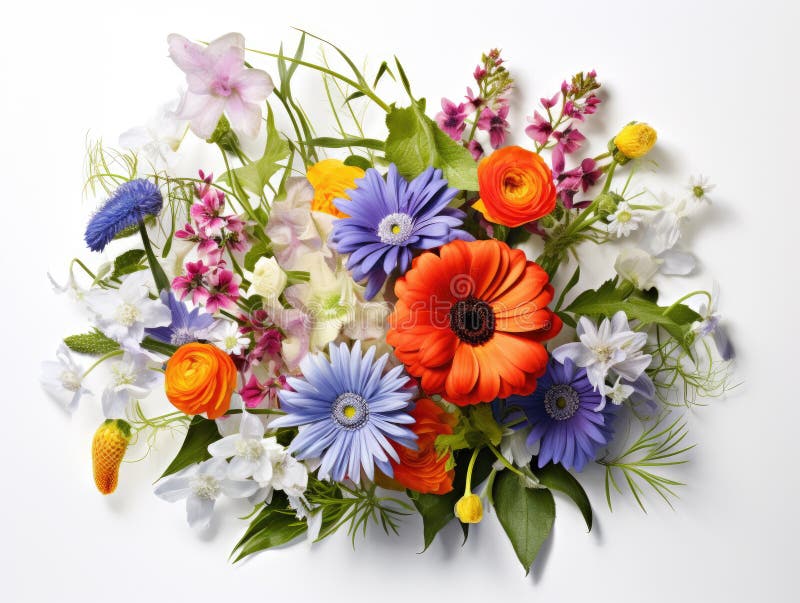 Bouquet of Brightly Coloured Flowers on White Background Stock ...