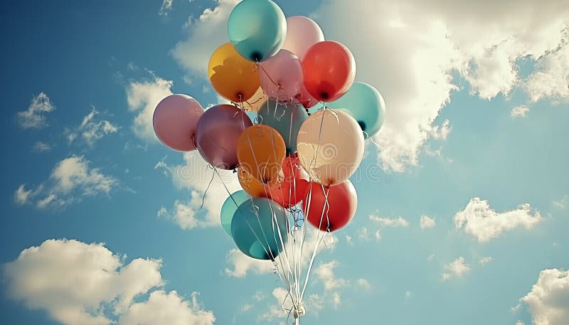 Bouquet, Bunch of Balloons Flying Up in the Sky Stock Illustration ...