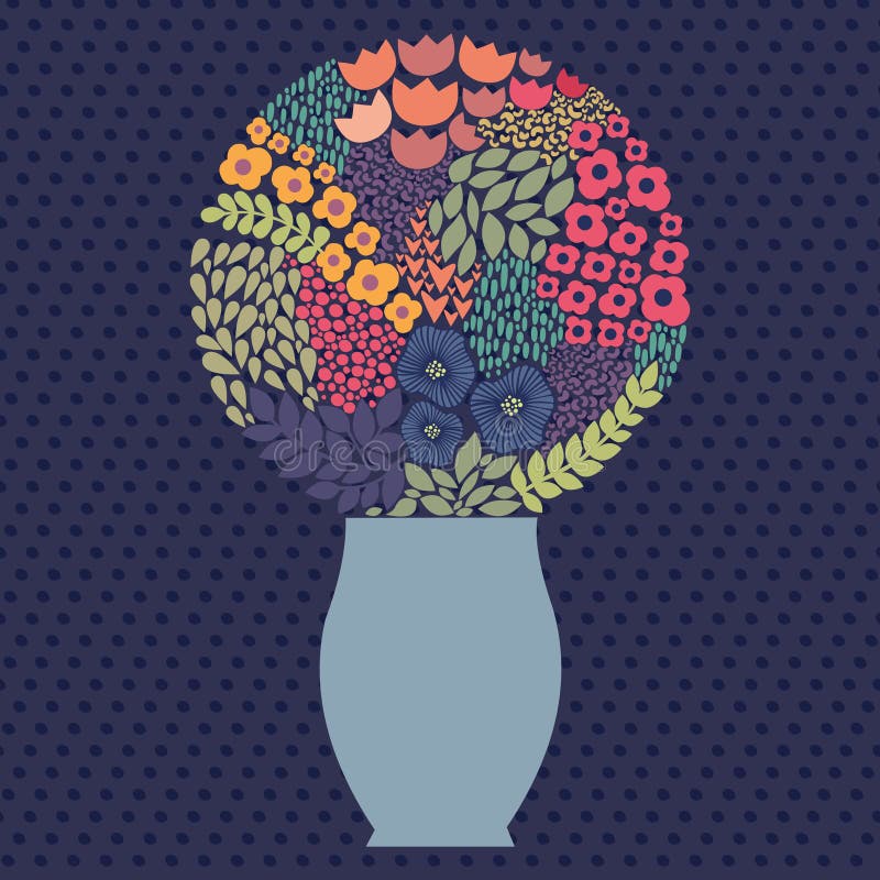 Bouquet with Cheerful Stylized Flowers Stock Vector - Illustration of ...