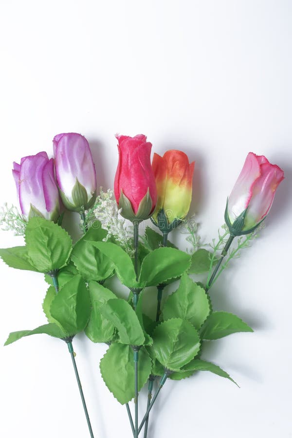 Bouquet of Colorful Artificial Roses on White Background Stock Image ...