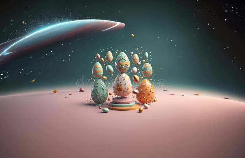 Bouquet of Colorful Easter Eggs in Universe. Stock Illustration ...
