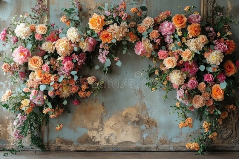 A Bouquet of Colorful Flowers Adorns a Brick Wall Stock Photo - Image ...