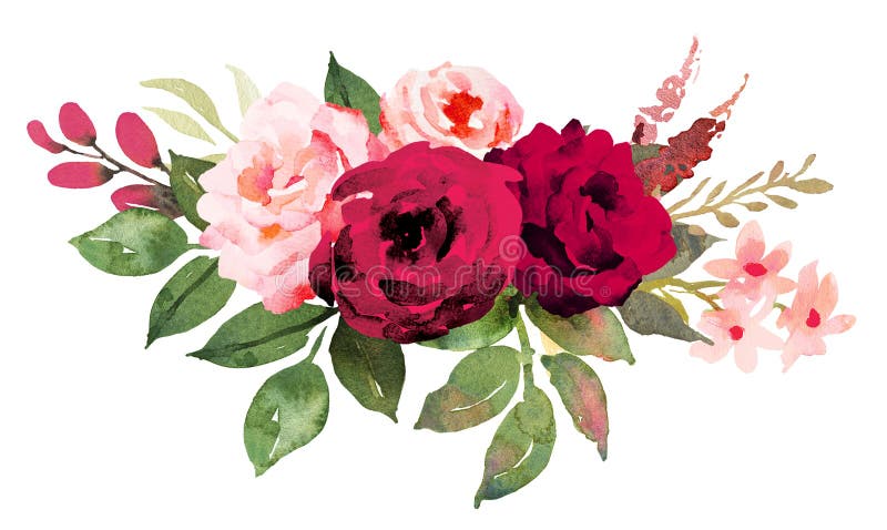 Bouquet De Fleur Avec Les Roses Rouges Et Roses Illustration Stock ...