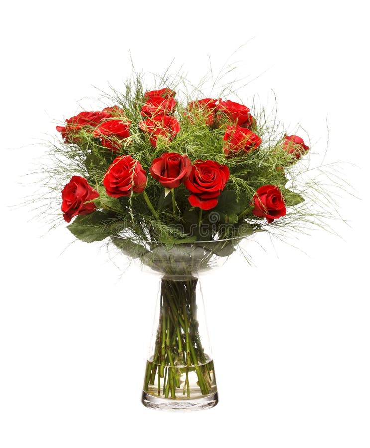 Bouquet Des Roses Rouges Dans Le Vase En Verre D'isolement Sur Le Blanc ...